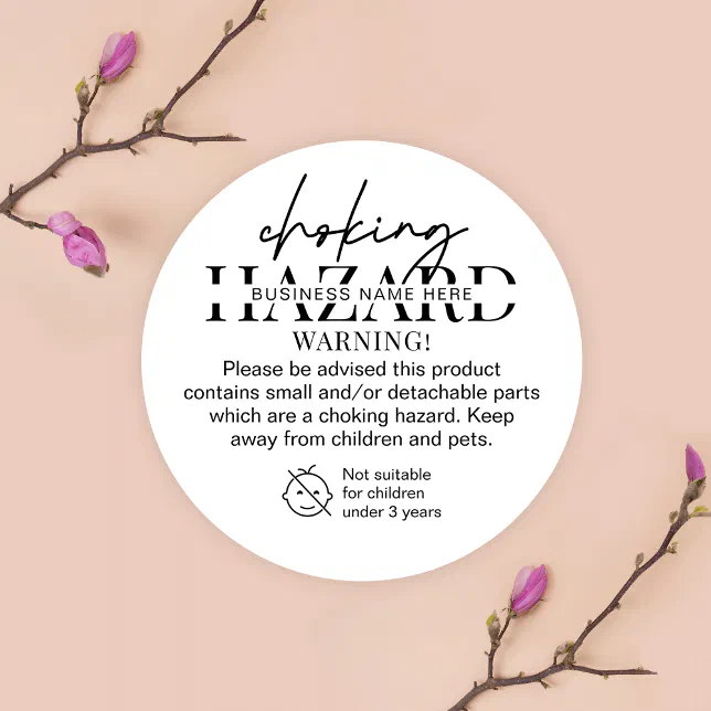 Minimalist Black & White Choking Hazard Warning Classic Round Sticker ...