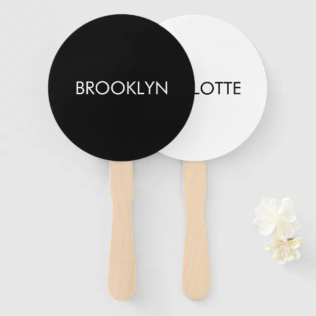 Minimalist black & white custom name Two sided Hand Fan | Zazzle