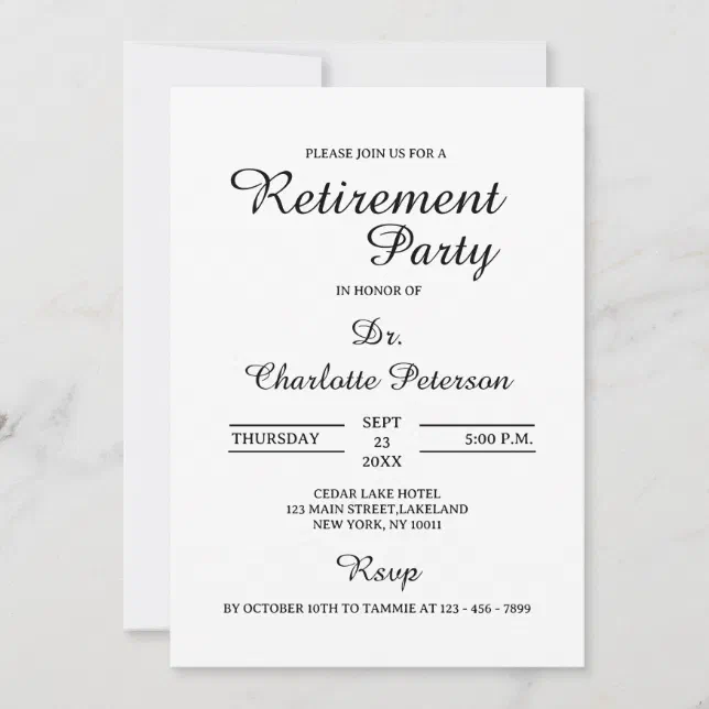 Minimalist Black & White Doctor Retirement Party Invitation | Zazzle