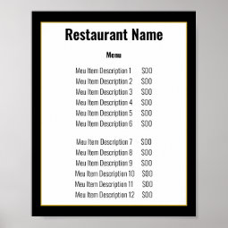 Minimalist Black White Gold Template Menu Poster | Zazzle
