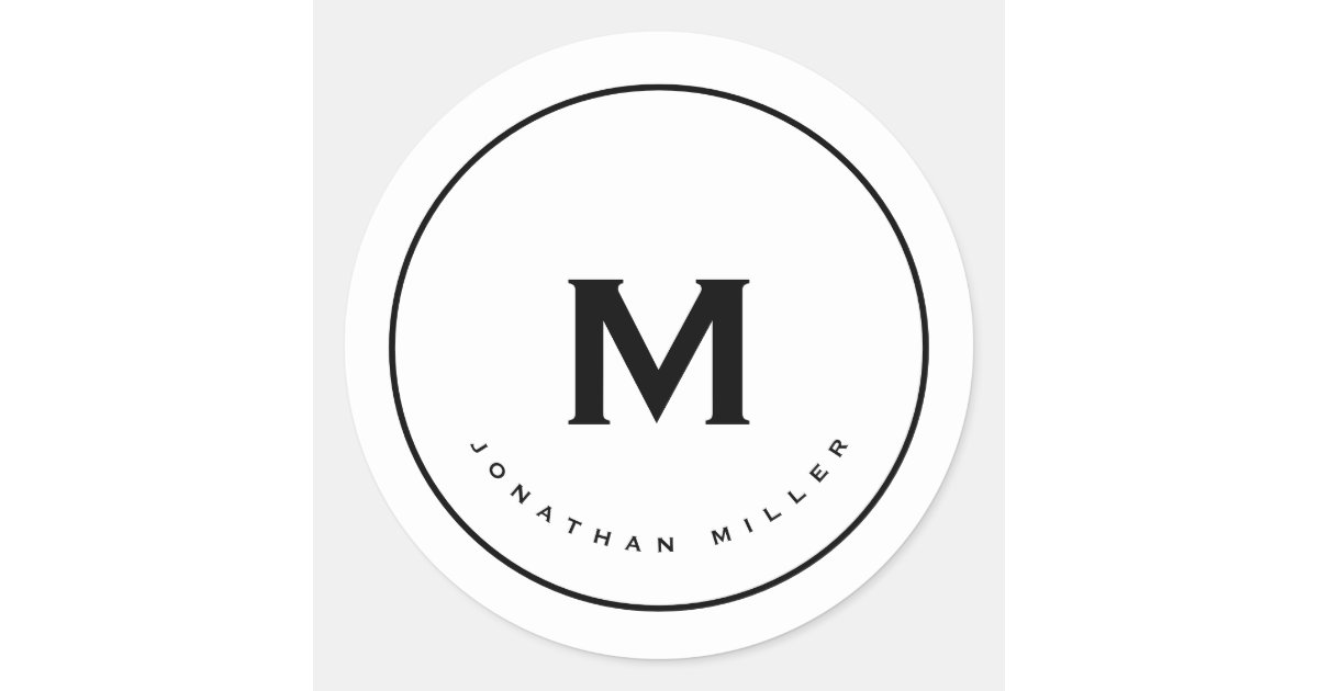 Minimalist Black White Monogram Classic Round Sticker Zazzle