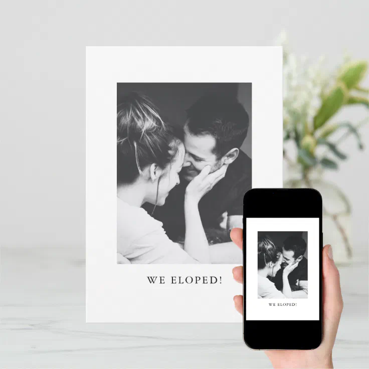 Minimalist Black White Photo We Eloped Party Invitation | Zazzle