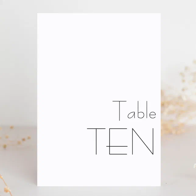Minimalist Black White Playful Typography TEN Table Number | Zazzle