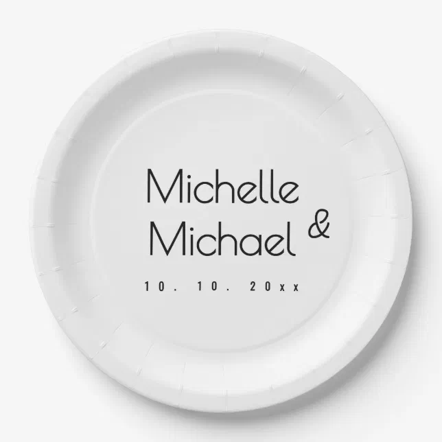 Minimalist Black & White Professional Modern Names Paper Plates | Zazzle