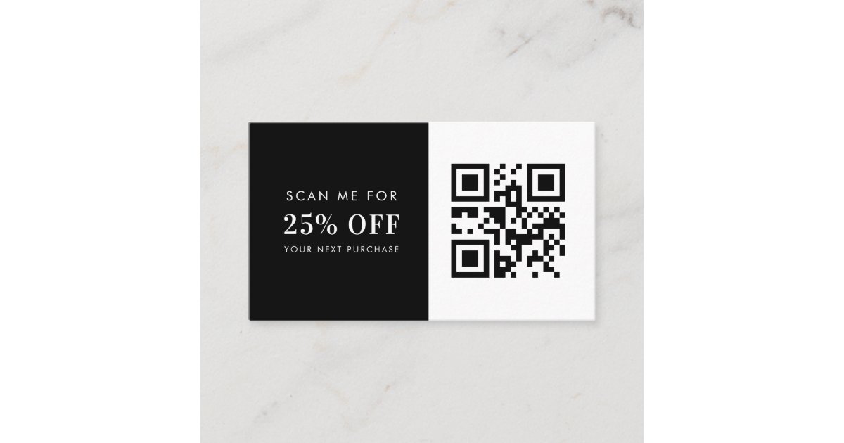Minimalist Black White QR Code Small Business Discount Card | Zazzle