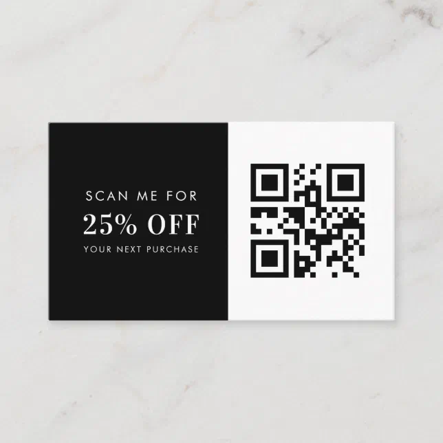Minimalist Black White QR Code Small Business Discount Card | Zazzle