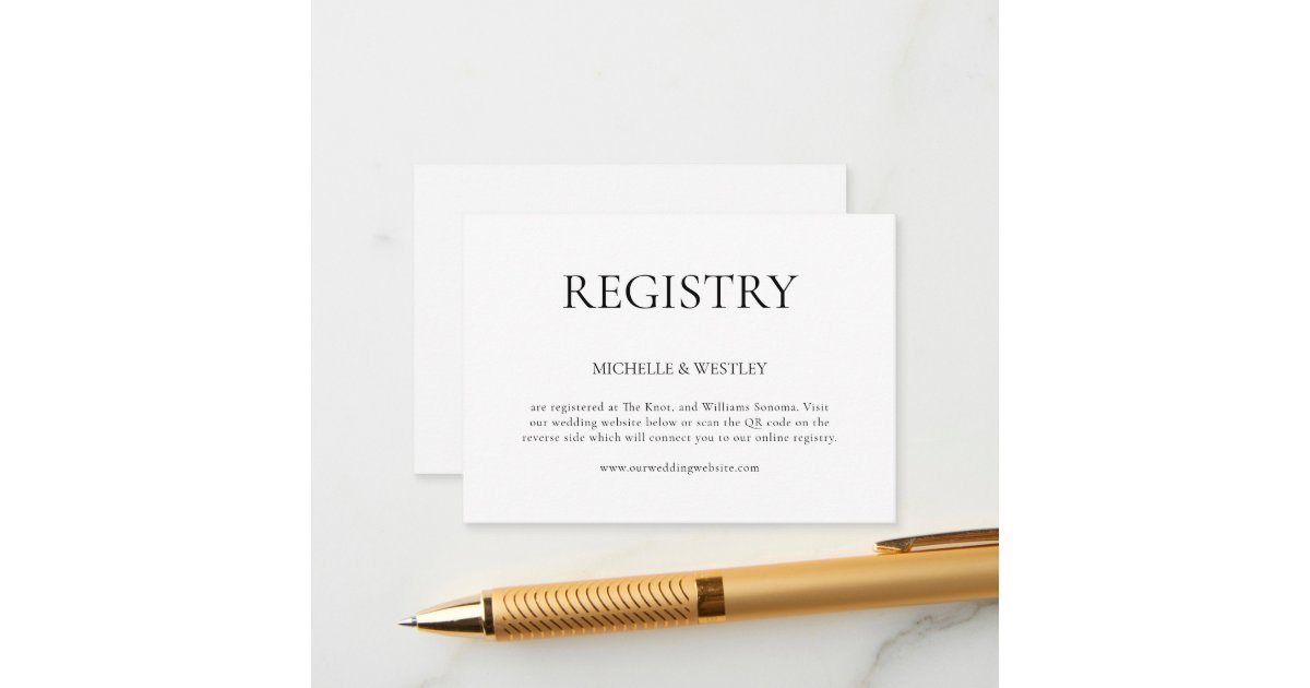 Minimalist Black & White QR Code Wedding Registry Enclosure Card | Zazzle