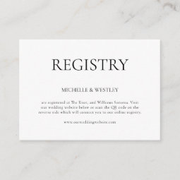 Minimalist Black & White QR Code Wedding Registry Enclosure Card | Zazzle