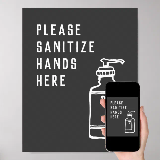 Minimalist Black & White Sanitize Hands Here Poster | Zazzle