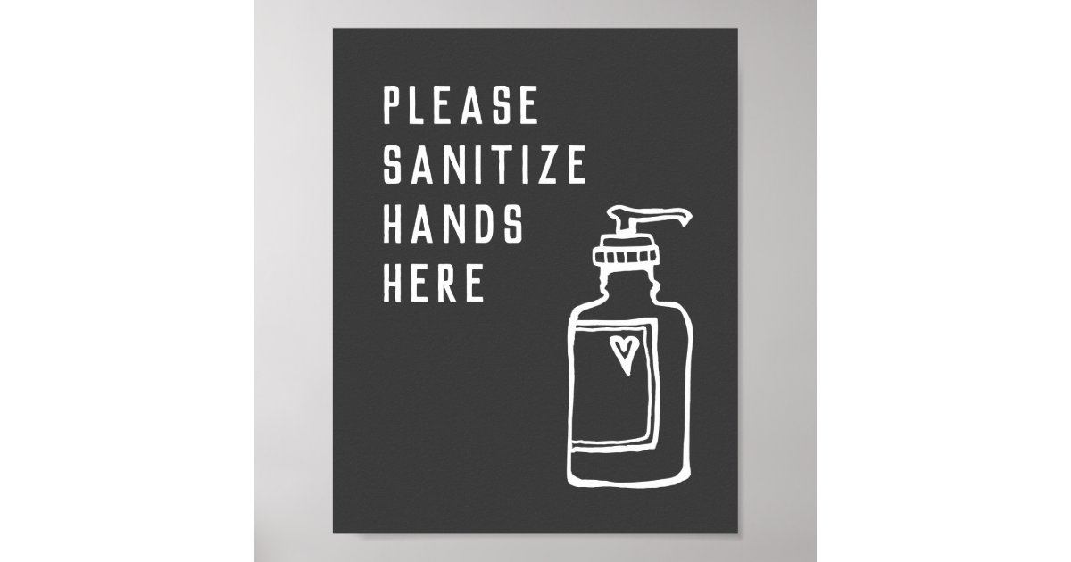 Minimalist Black & White Sanitize Hands Here Poster | Zazzle