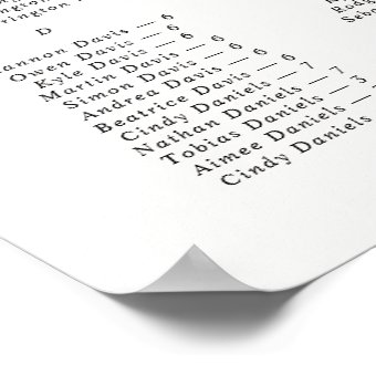 Minimalist Black & White Seating Chart Poster | Zazzle