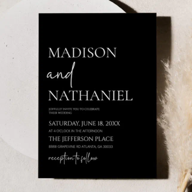 Minimalist Black White Simple Elegant Wedding Invitation | Zazzle