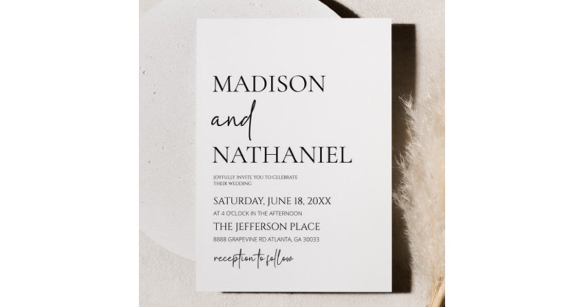 Minimalist Black White Simple Elegant Wedding Invitation | Zazzle