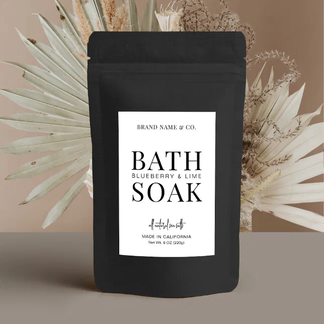 Minimalist Black White Waterproof Bath Salts Label | Zazzle