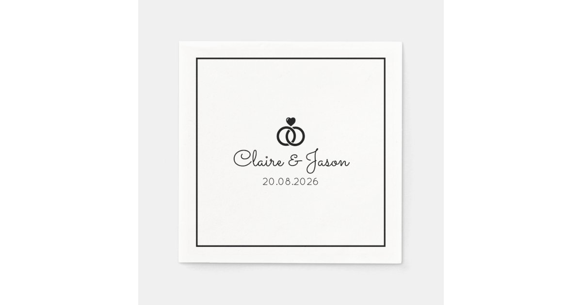 Minimalist Black White Wedding Interlocking Rings Napkins | Zazzle