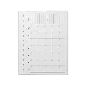 Minimalist Blank Monthly Calendar Planner Notepad | Zazzle