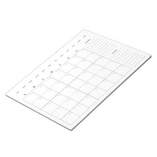 Minimalist Blank Monthly Calendar Planner Notepad | Zazzle