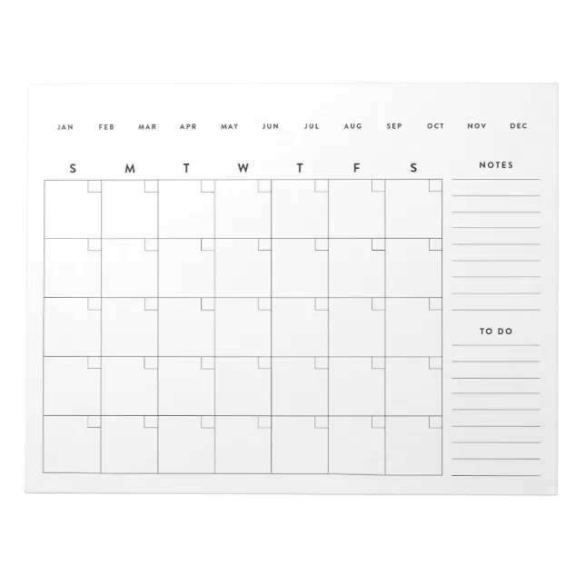 Minimalist Blank Monthly Calendar Planner Notepad | Zazzle