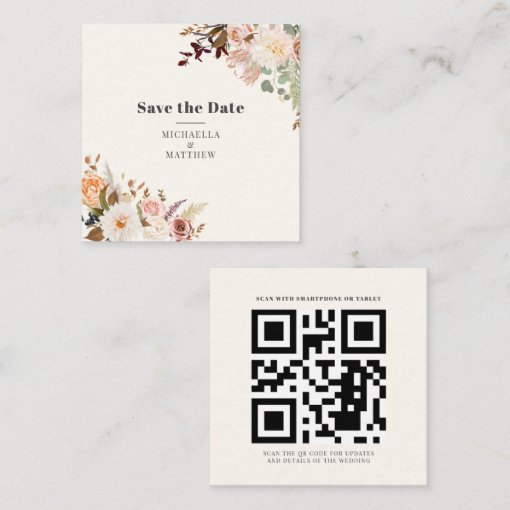 Minimalist Bloom QR Code Floral Save the Date Card | Zazzle