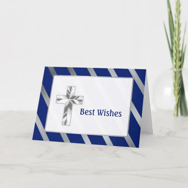 Minimalist Blue and Silver Stripe Confirmation Card | Zazzle