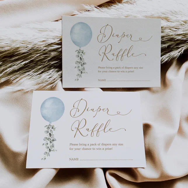 Minimalist Blue Balloon Eucalyptus Diaper Raffle Enclosure Card | Zazzle