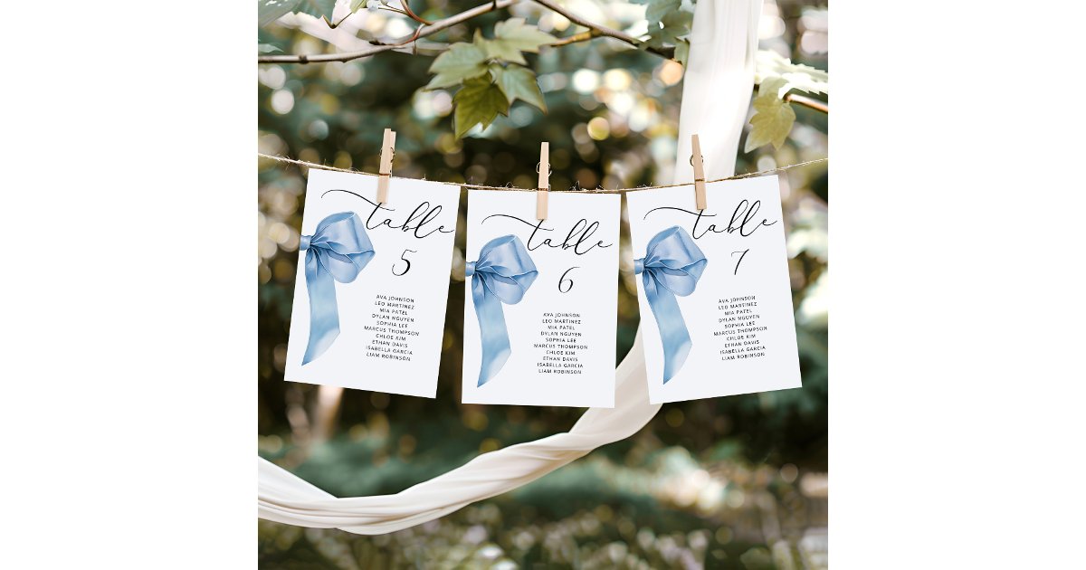 Minimalist Blue Bow Table Seating Chart cards | Zazzle