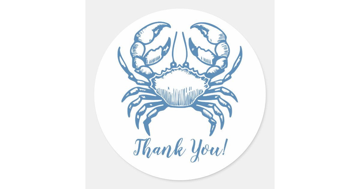 Minimalist Blue Crab Coastal Thank You Classic Round Sticker | Zazzle