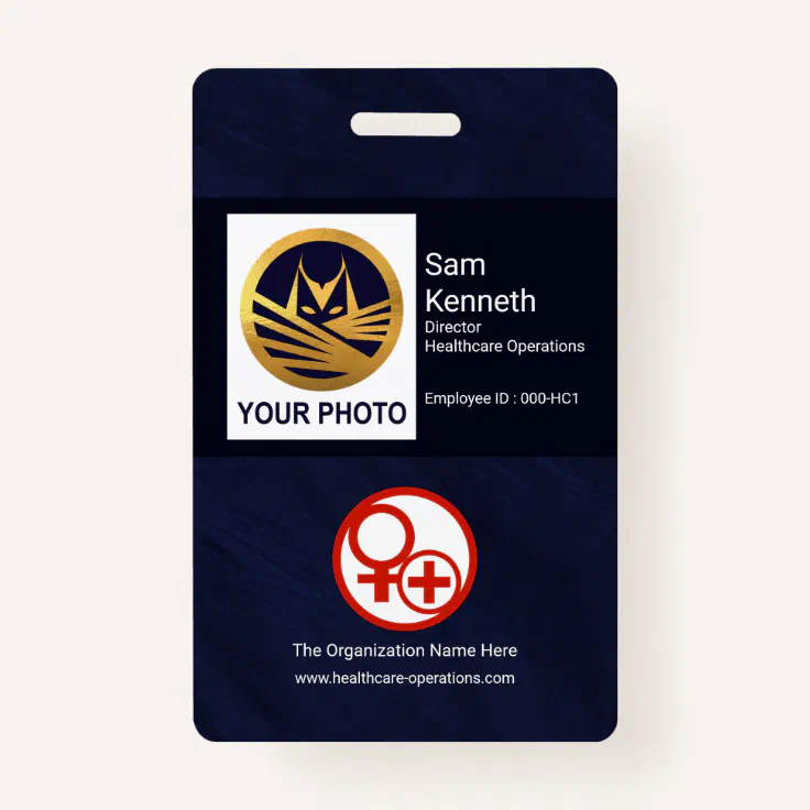 Minimalist Blue Grunge Photo Template Healthcare Badge | Zazzle
