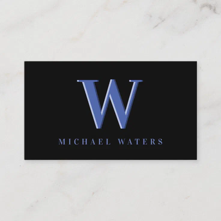 Minimalist Blue Monogram Logo Embossed Effect Business Card | Zazzle
