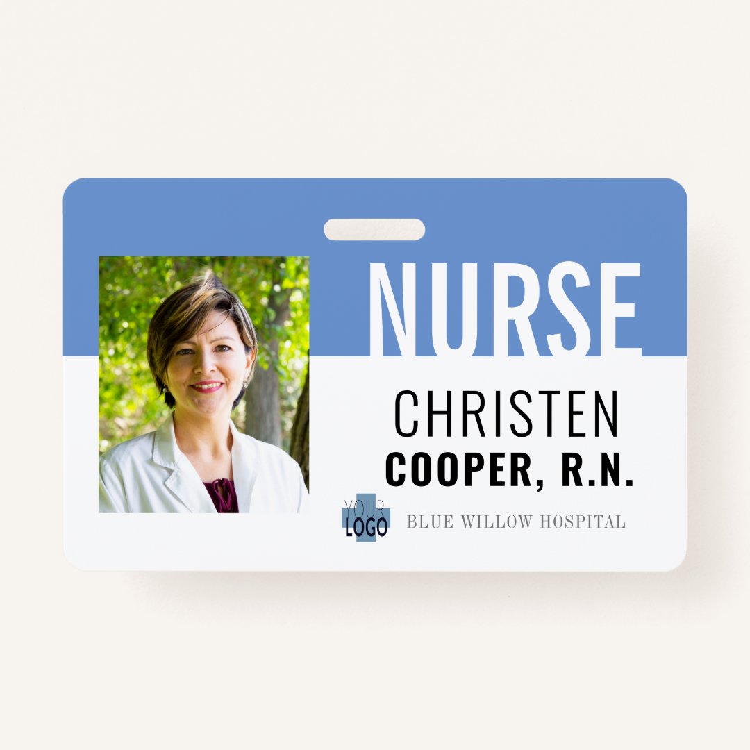 Minimalist Blue Nurse RN Hospital Photo ID Badge | Zazzle