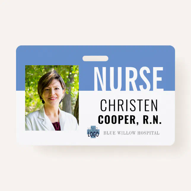 Minimalist Blue Nurse RN Hospital Photo ID Badge | Zazzle