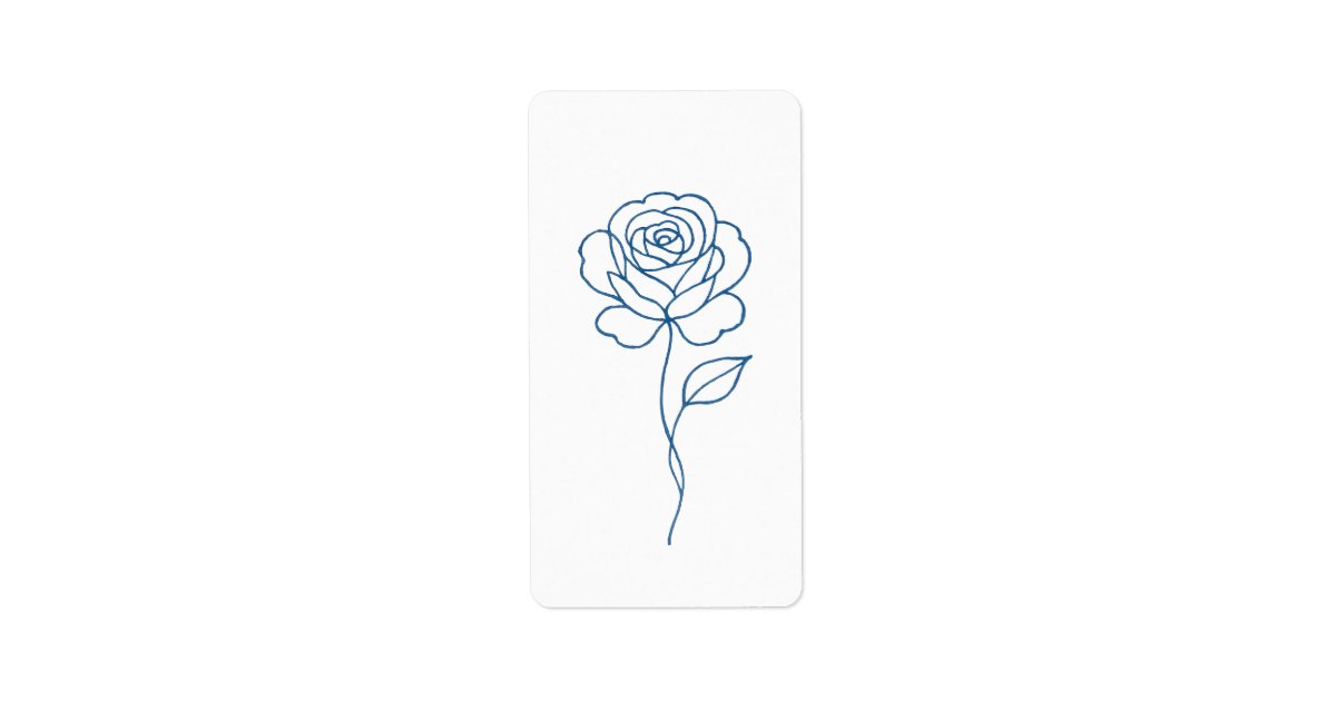 Minimalist Blue Rose Line Art Poster Label | Zazzle