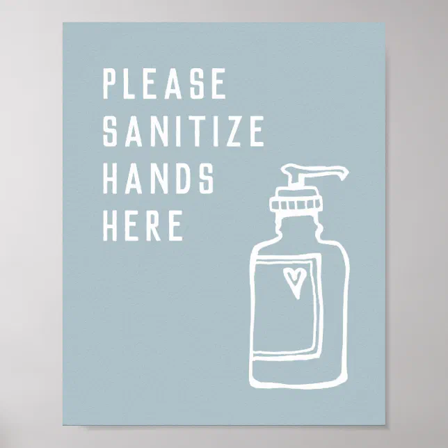 Minimalist Blue Sanitize Hands Here Poster | Zazzle