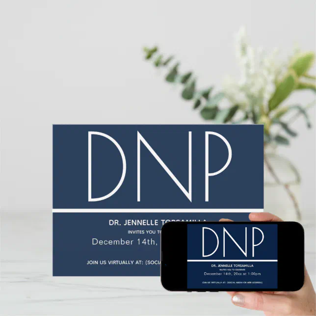 Minimalist Blue Virtual DNP Graduation Invitation | Zazzle