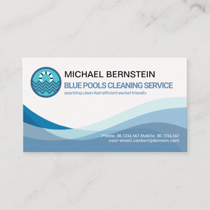 Minimalist Blue Water Waves Swimming Pool Business Card | Zazzle