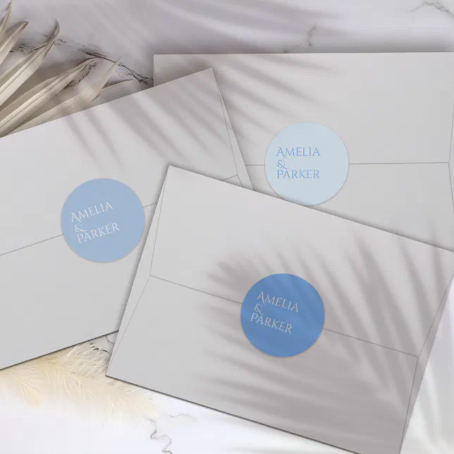 Minimalist Blue Wedding Invitation Sticker Label | Zazzle