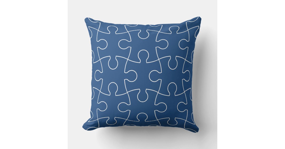 Minimalist Blue & White Puzzle Pieces Pattern Throw Pillow | Zazzle