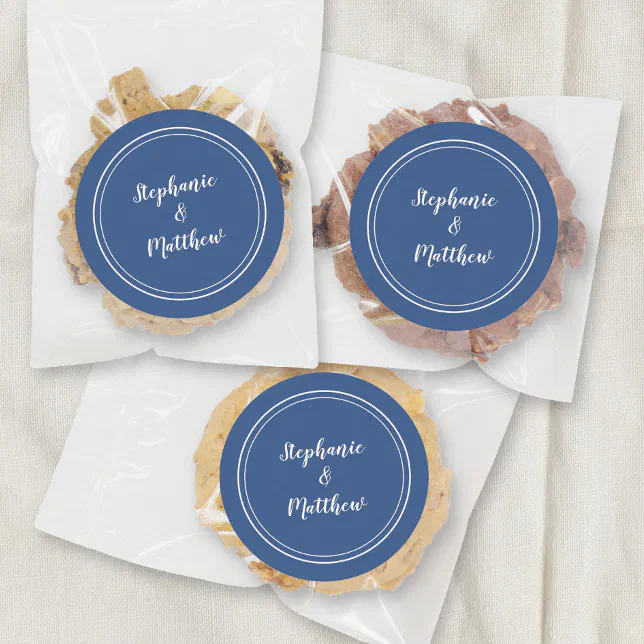 Minimalist Blue White Wedding Bride Groom Favor Classic Round Sticker ...
