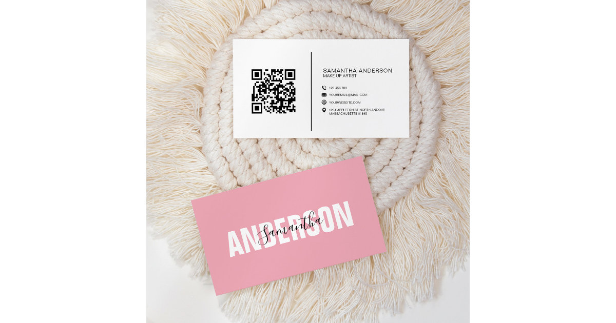 Minimalist Blush Pink QR Code Modern Professional Business Card | Zazzle