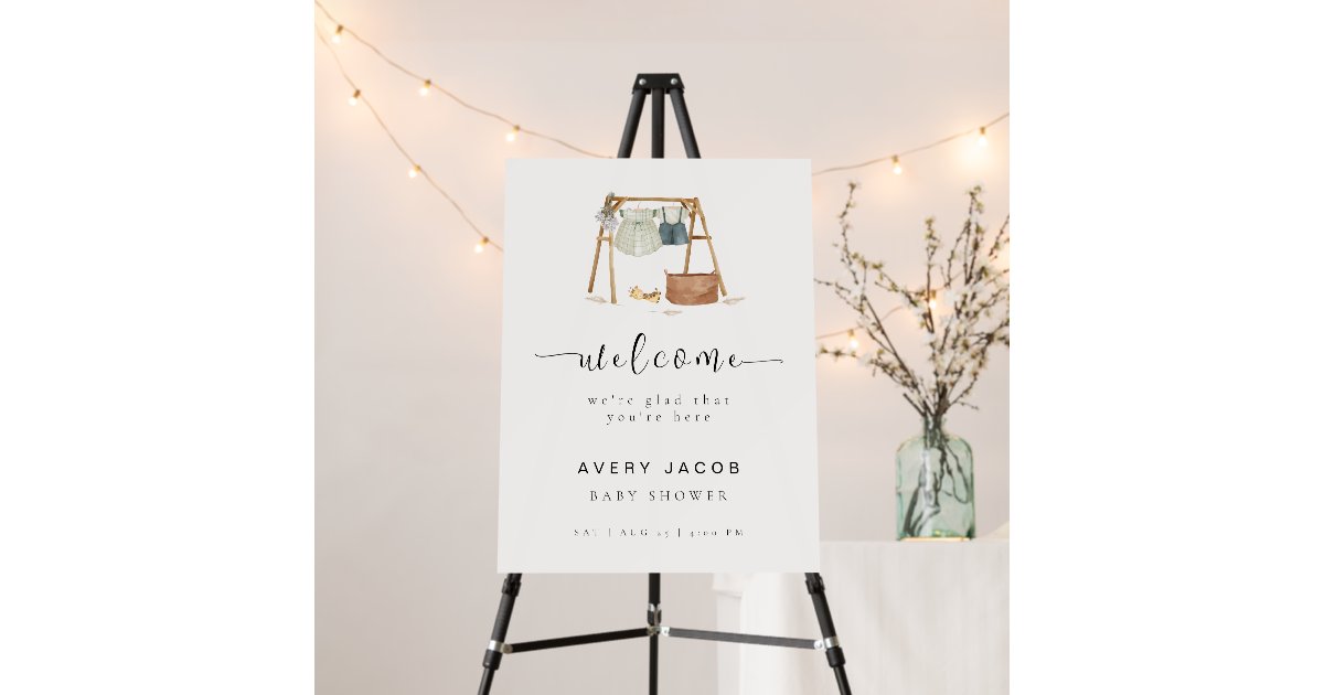 Minimalist Boho Baby Shower Clothes Welcome Sign | Zazzle