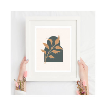 Minimalist Boho Botanical Leaves on Green Arch Poster | Zazzle