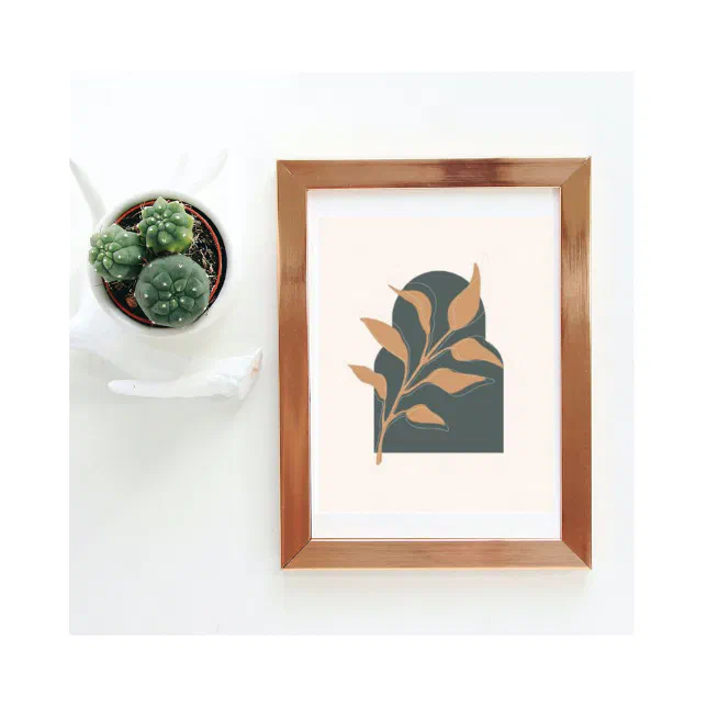 Minimalist Boho Botanical Leaves on Green Arch Poster | Zazzle