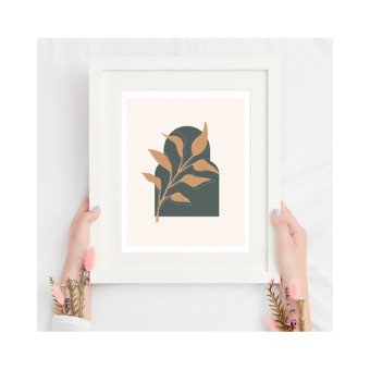 Minimalist Boho Botanical Leaves on Green Arch Poster | Zazzle