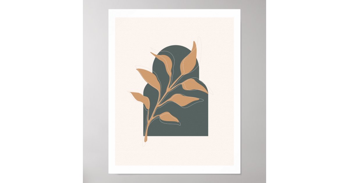 Minimalist Boho Botanical Leaves on Green Arch Poster | Zazzle