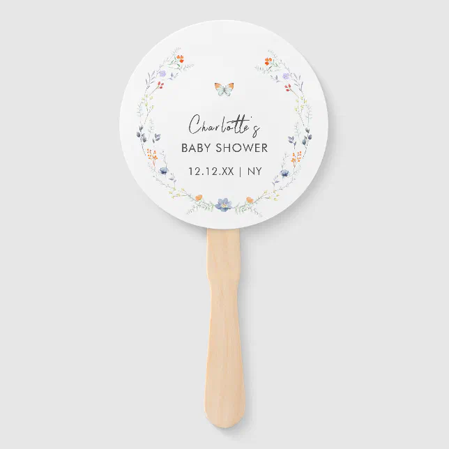 Minimalist Boho Butterfly Wildflower Baby Shower Hand Fan | Zazzle