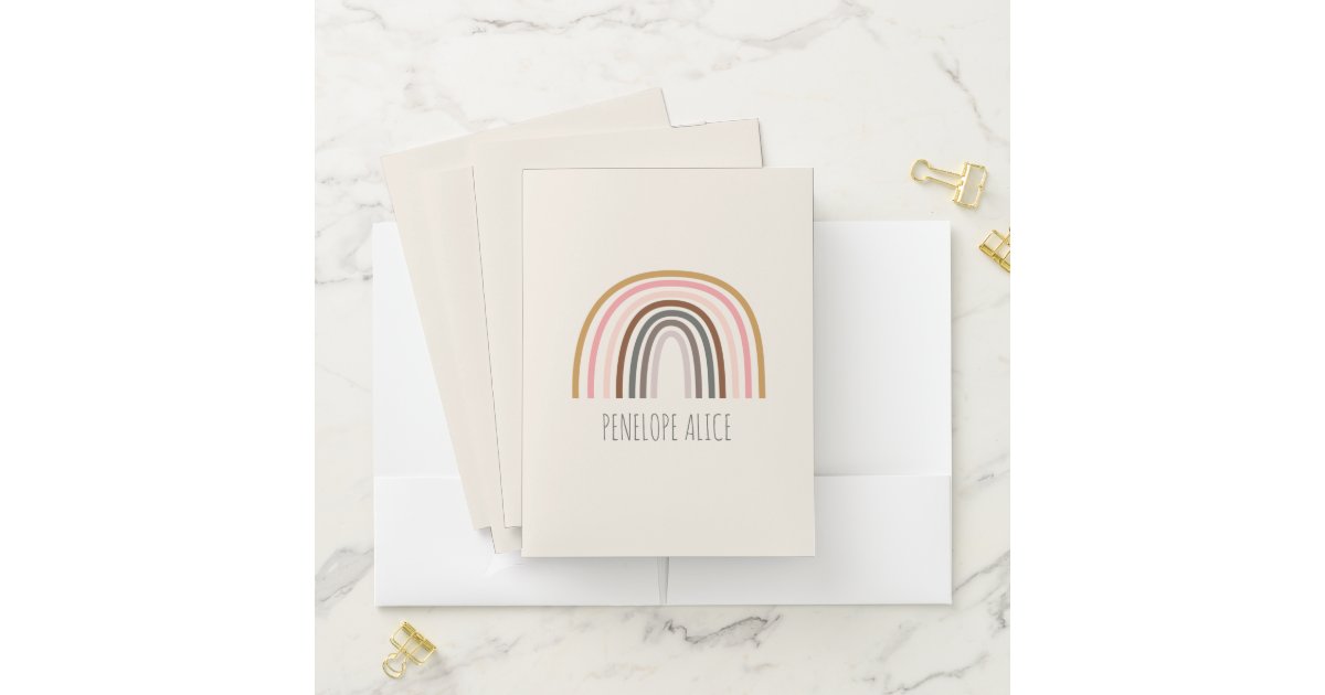Minimalist Boho Rainbow Drawing Personalized Pocket Folder | Zazzle