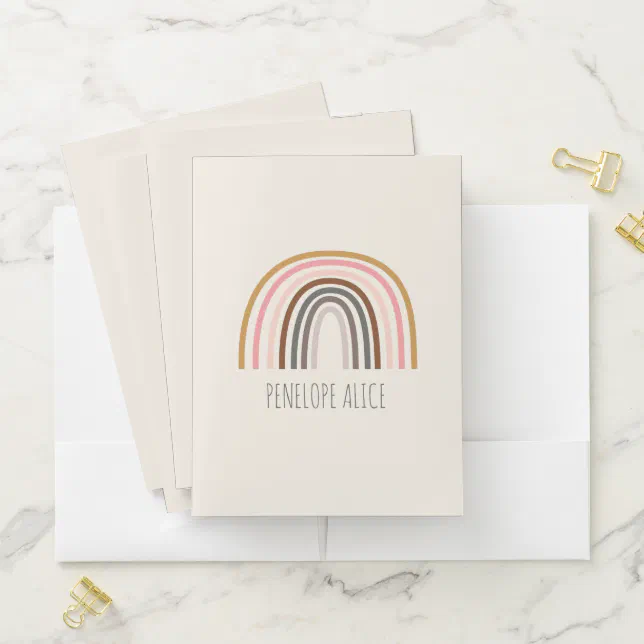 Minimalist Boho Rainbow Drawing Personalized Pocket Folder | Zazzle