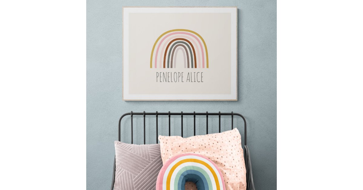 Minimalist Boho Rainbow Drawing Personalized Poster | Zazzle
