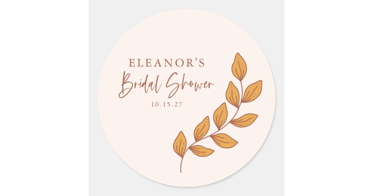 Minimalist Boho Retro Vine Bridal Shower Custom Classic Round Sticker ...