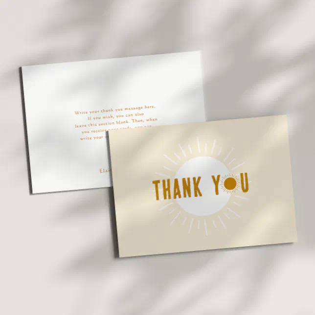 Minimalist Boho Sunshine Flat Baby Shower Thank You Card | Zazzle
